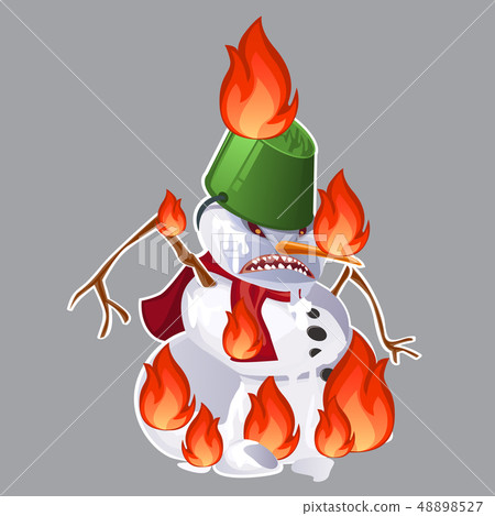Angry aggressive toothy snowman is burning in... - Stock Illustration ...