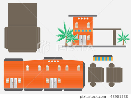 Restaurant or House Paper Model Cut and glue-插圖素材 [48901388] - PIXTA圖庫