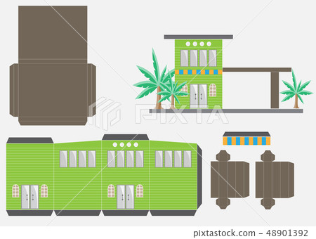 Restaurant or House Paper Model Cut and glue - Stock Illustration ...