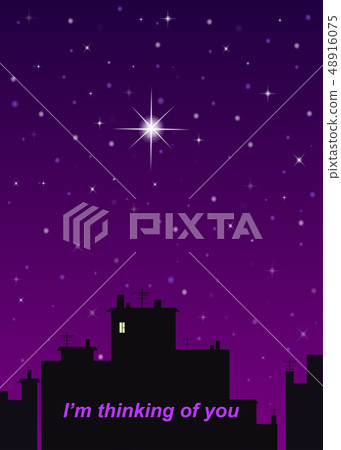 night city, purple sky and one big star - Stock Illustration [48916075 ...