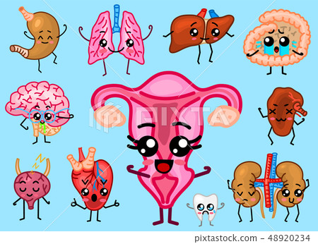 Cute organs. Happy human, Set of smiling... - Stock Illustration ...