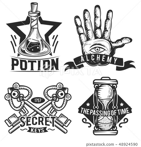 Set of alchemy emblems, labels, badges, logos - Stock Illustration ...