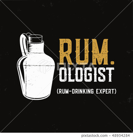 Hand drawn fun rum poster with bottle and quote... - Stock Illustration ...