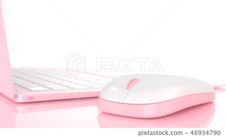 Mouse pink pastel color beside laptop - Stock Illustration [48934790 ...