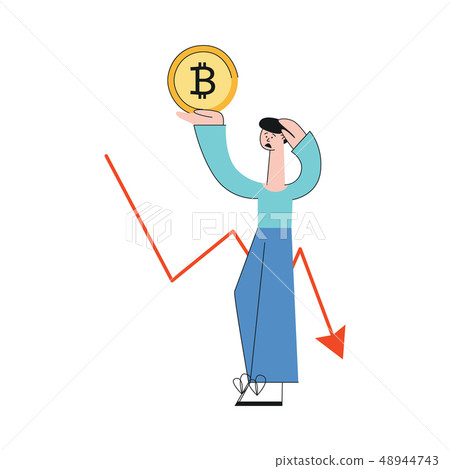 Vector sad man bitcoin decrease trend flat - Stock Illustration ...