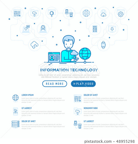 Information technology: man using cloud service - Stock Illustration ...