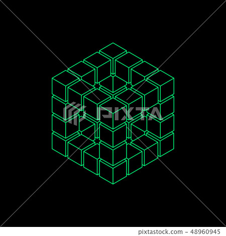 Abstract 3d cube from cubes. Isometric projection. - Stock Illustration ...