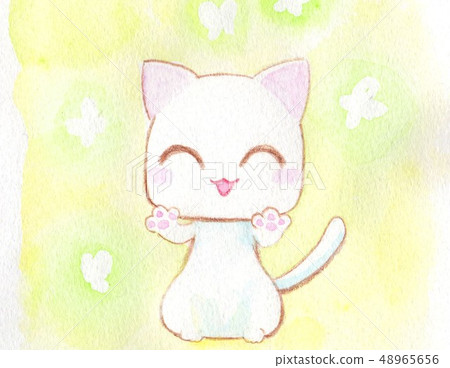 Smiling white kitten - Stock Illustration [48965656] - PIXTA
