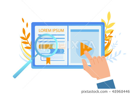 Man Hand Index Finger Press Button Play on Tablet - Stock Illustration ...