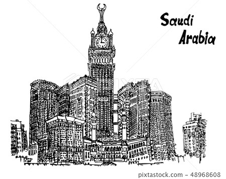 Saudi Arabia sketch postcard high skyscraper - Stock Illustration ...