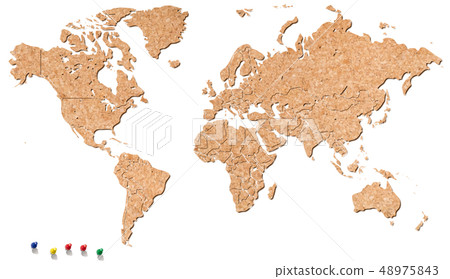 Cork world map and push pin for marking - Stock Illustration [48975843 ...
