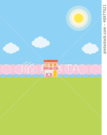 Spring landscape cherry clouds sun - Stock Illustration [48977021] - PIXTA