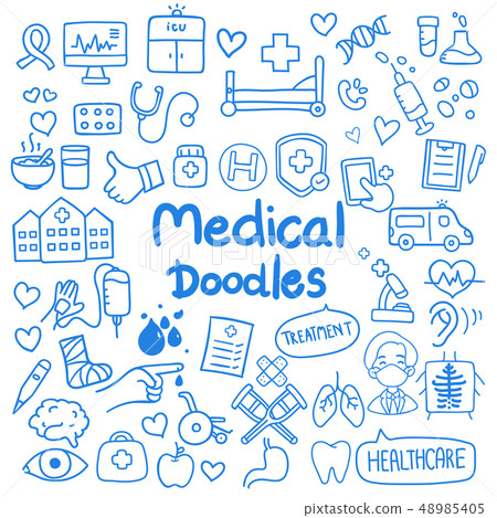 Medical and healthcare hand drawn doodles - Stock Illustration ...