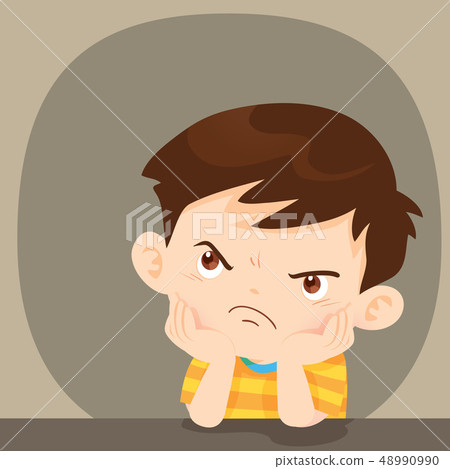 angry boy sitting disgruntled look on face - Stock Illustration ...