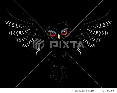 Owl attack from the dark-插圖素材 [48993036] - PIXTA圖庫
