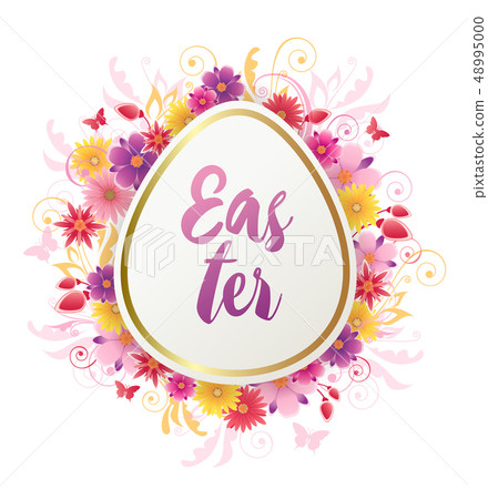 Easter card with red and yellow flowers.-插圖素材 [48995000] - PIXTA圖庫