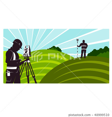 Surveyors with a geodimeter in the field - Stock Illustration [48999510 ...