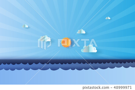 Paper art of Illustration Summer time Blue sea-插圖素材 [48999971] - PIXTA圖庫