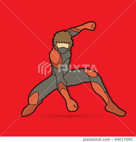 Superhero landing action, Cartoon superhero man -插圖素材 [49017095] - PIXTA圖庫