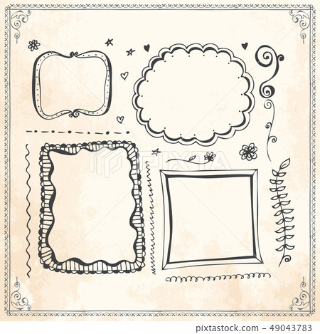 Hand drawn doodle line border frame elements set - Stock Illustration ...