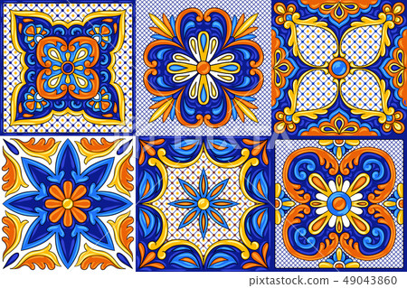 Mexican talavera ceramic tile pattern. Ethnic... - Stock Illustration ...