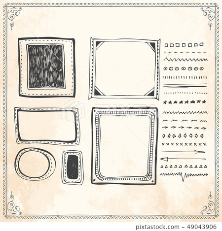 Hand drawn doodle line border frame elements set - Stock Illustration ...