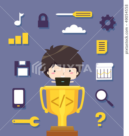 Kid Boy Programming Trophy Illustration - Stock Illustration [49054558 ...