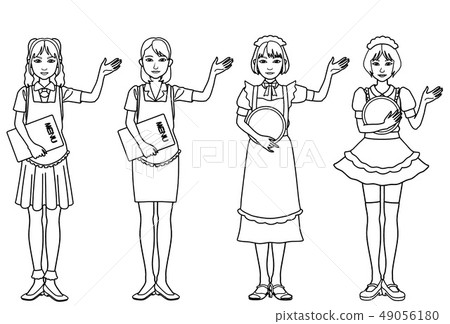Waitress maid standing (line drawing) - Stock Illustration [49056180 ...