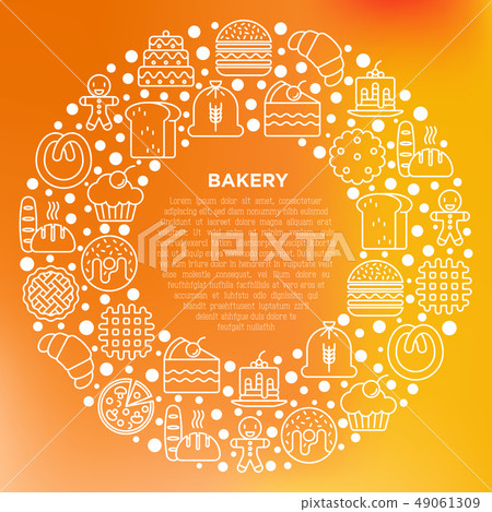 Bakery concept in circle with thin line icons - Stock Illustration ...