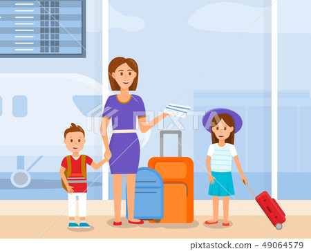 Mother Travel with Son and Daughter Characters. - Stock Illustration ...