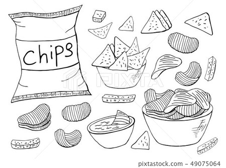 Outline chips collection on white background.... - Stock Illustration ...