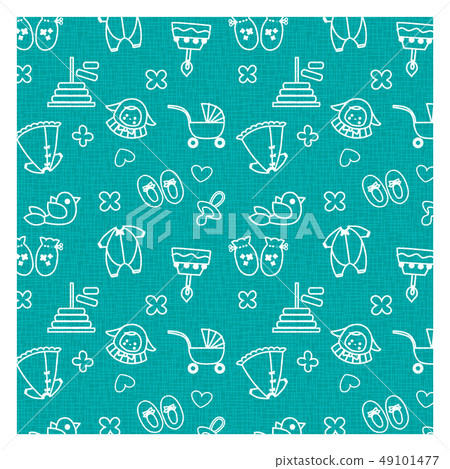 Baby white line drawing pattern blue - Stock Illustration [49101477 ...