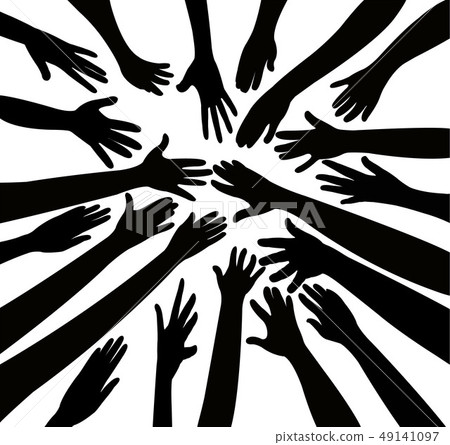 so many hands, union symbol, silhouette vector - Stock Illustration ...
