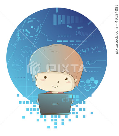 Kid Boy Programming Laptop Illustration - Stock Illustration [49184883 ...