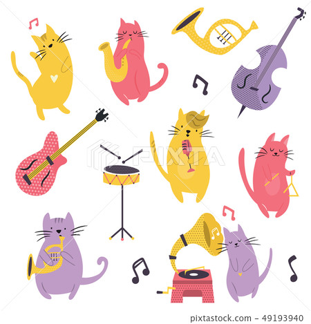 Big set of funny cats playing musical instruments - Stock Illustration ...