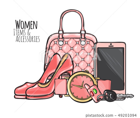 Women Items and Accessories. Pink Female Objects - Stock Illustration ...