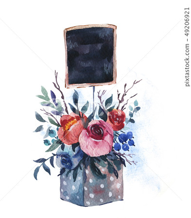 Watercolor hand painted wooden box with flowers - Stock Illustration ...
