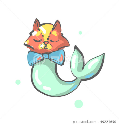 Fox with mermaid or fish tail fantasy animal... - Stock Illustration ...