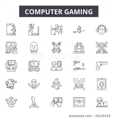 Computer gaming line icons for web and mobile... - Stock Illustration ...