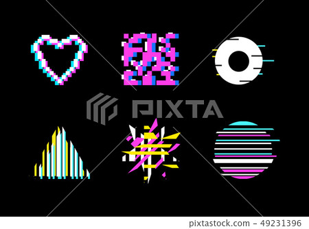 Glitch Design Icon Set on a Black Background.... - Stock Illustration ...