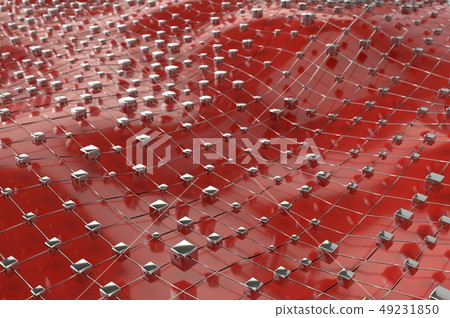 Red wireframe metallic cubes mesh with ball... - Stock Illustration ...