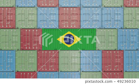 Container with flag of Brazil. Brazilian import... - Stock Illustration ...