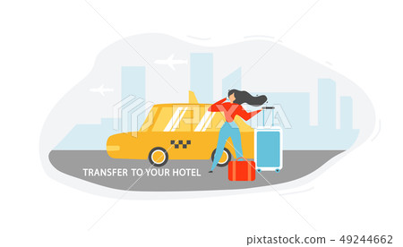 Transfer to Hotel with Taxi Flat Vector Concept - Stock Illustration ...