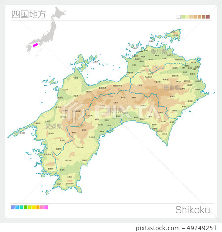 Map of Shikoku region · Shikoku (contour line ·... - Stock Illustration ...