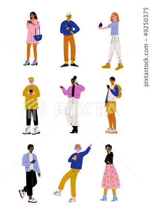Trendy People with Gadgets Set, Young Men and... - Stock Illustration ...