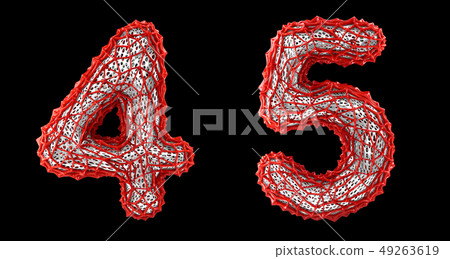 Number set 4, 5 made of red plastic 3d rendering - Stock Illustration ...