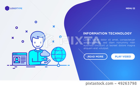 Information technology: man using cloud service - Stock Illustration ...