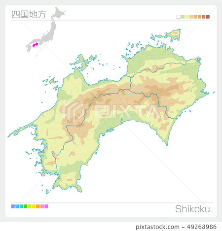 Map of Shikoku region · Shikoku (contour line ·... - Stock Illustration ...