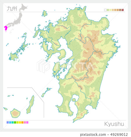 Map of Kyushu region · Kyushu (contour line ·... - Stock Illustration ...