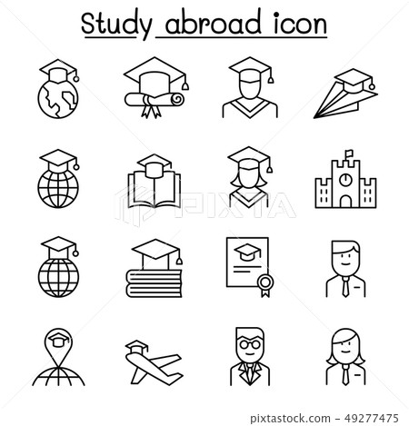 Study abroad icon set in thin line style - Stock Illustration [49277475 ...